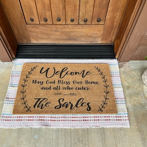 Custom Doormat May God Bless Our Home Religious Door Mat Personalized ...