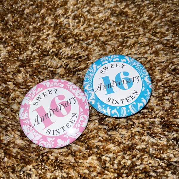 Sweet 16 Button - Sweet Sixteen Party Favors - 2.25" Pin Back Button ...