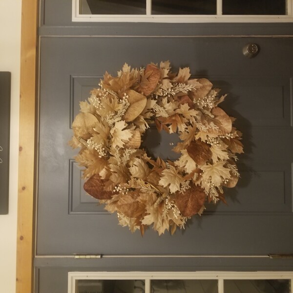 Neutral Boho Fall Foliage and Velvet Pumpkin Wreath for Front Door ...