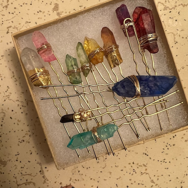 Raw Quartz Hair Pins Hairpiece Quartz Pins bridesmaid Hair Pins Stone ...