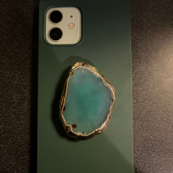 Customized Pop Sockets GREEN With Gold / Copper Plated Gemstone Pop Out ...