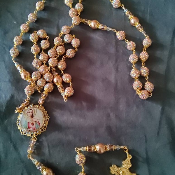 PEACOCK BLUE With ROSETTES Lampwork Rosary/catholic Wedding Bridal ...