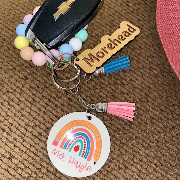Personalized Rainbow Teacher Keychains, Custom Teacher Accessories ...