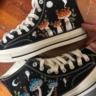 Custom Shoes Embroidered Ghosts and Mushrooms Sneakers, Custom Converse ...