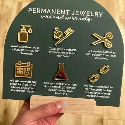 Permanent Jewelry the Original Care & Warranty Sign Table Top Display ...