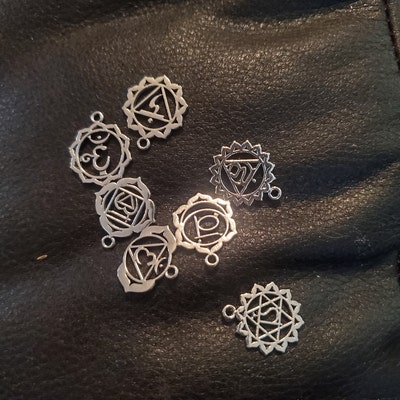 7 Chakra Charm Set Chakra Symbol Charms Energy Wheel Charm Set Rustic ...