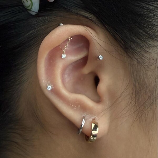 14K Solid Gold Barbed Wire Septum Ring, Gold Seam Hoop Ring, Helix Hoop ...