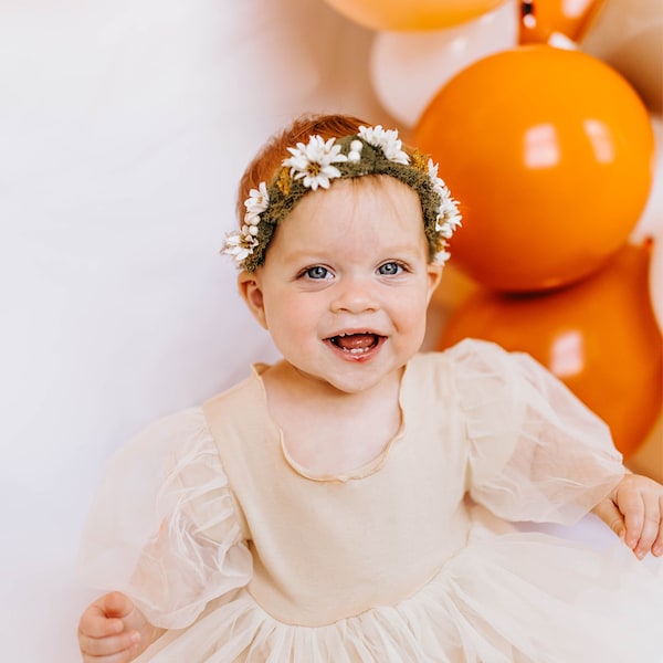 Daisy Moss Flower Crown for Newborn Photography Props Headband Tieback ...