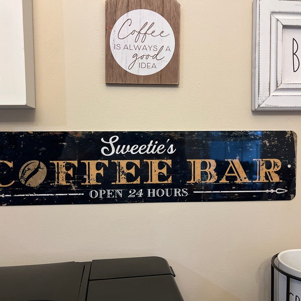 Coffee Bar Sign, Custom Name Sign, Cafe Sign, Bar Sign, Kitchen Decor ...