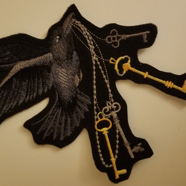 Raven Patch Steampunk Black Raven With Brass Skeleton Keys Flying ...