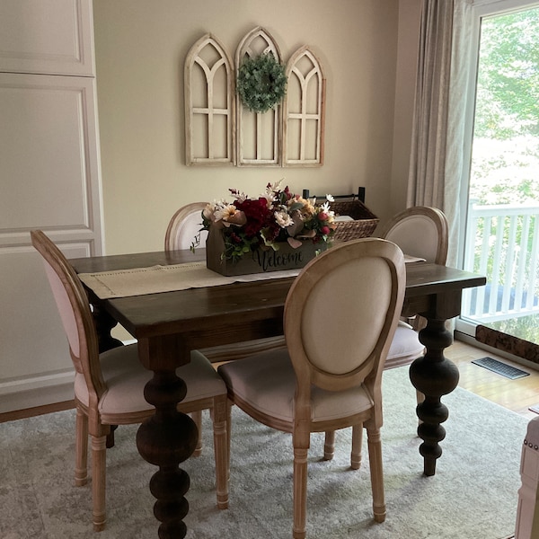 Large Turned Leg Table, Chunky Balled Farmhouse Table, Massive Modern ...
