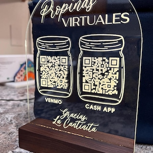 QR Code Social Media Sign W/ Wood Stand Scannable Office Table Desk ...