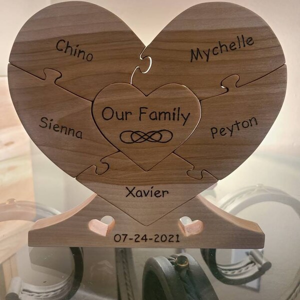 LARGE Family Wood Heart "unity" Puzzle (8-1/2" Wide X 8" Tall) Center ...