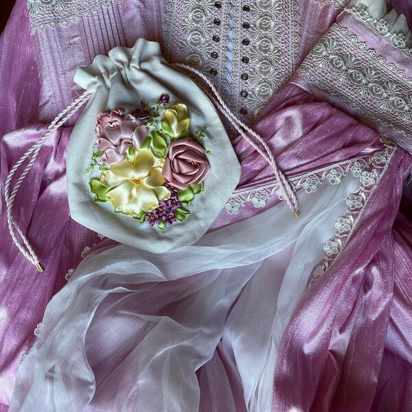 Ribbon Embroidered Reticule or Reticule or Regency Reticule - Etsy