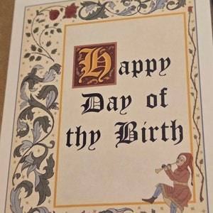 Medieval Birthday Card, Illuminated Manuscript Style Greeting Card ...