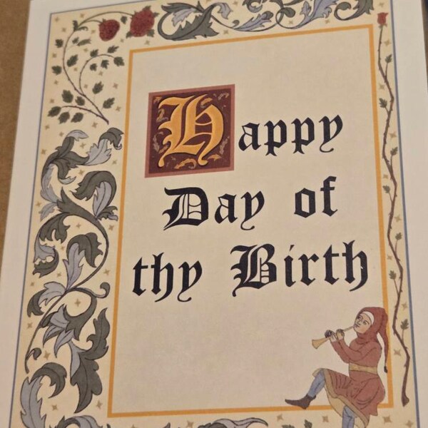 Medieval Birthday Card, Illuminated Manuscript Style Greeting Card ...