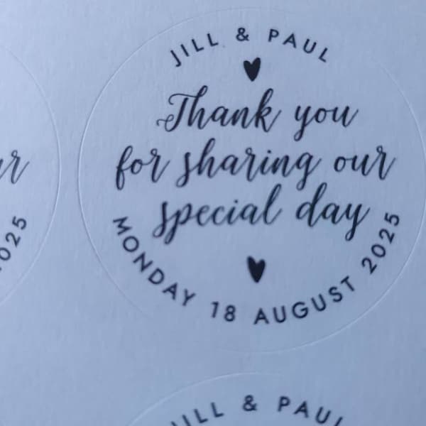 Thank You Stickers, Thank You for Sharing Our Special Day Stickers ...