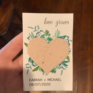 Wedding Favors Seed Paper Heart Love Grows Cards Recycled Eco Friendly ...