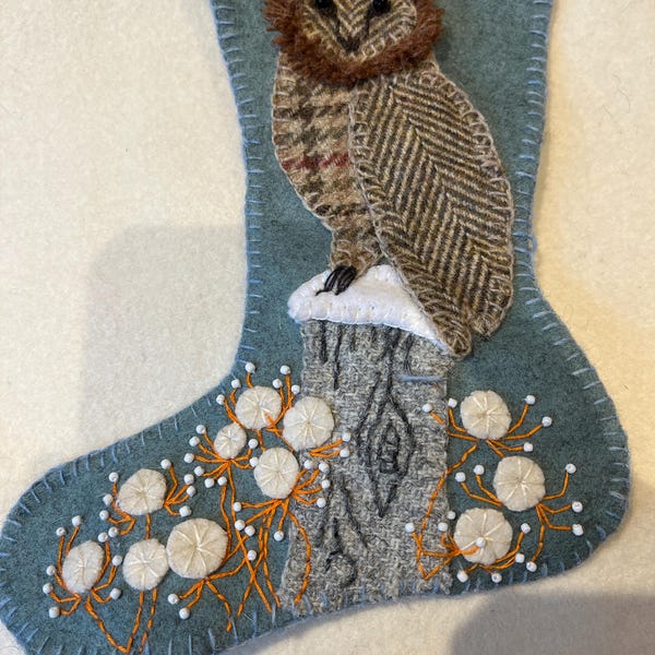 Winter Barn Owl Stocking Wool Appliqué Embroidery DIGITAL Jpeg and PDF ...