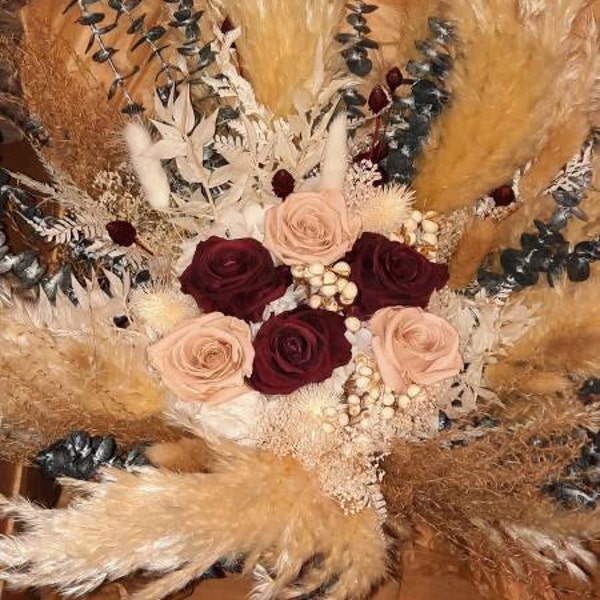 Dusty Rose, Blush + Berry Pampas Grass Bridal Bouquet/ Bride and ...