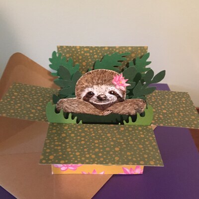 Sloth Card. 3D Box Card. Blank or Personalised for Any Occasion ...