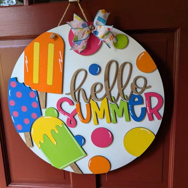 Hello Summer Polka Dot Popsicle Door Hanger | Popsicles and Summer ...