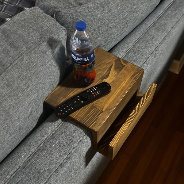 Couch Arm Rest Table With Magazine Stand, Modern Wood Armrest Table ...