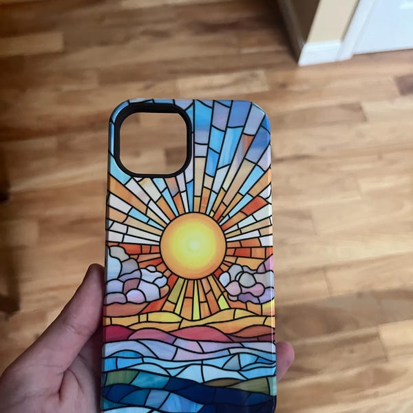 Stained Glass Phone Case Ocean Waves Colorful Sun Art Nature Inspired ...