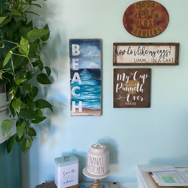 Beach Word Sign, Handmade, Hand Painted Sign Seascape With BEACH ...