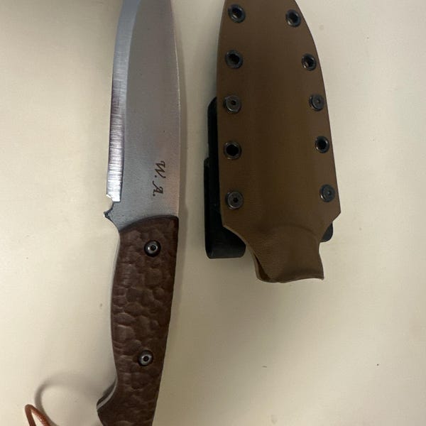 Custom EDC Knife With Scout Carry Leather Sheath, Stainless Steel Fixed ...