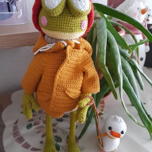 Stuffed Frog in Yellow Raincoat, Amigurumi Finished Frog Plushie ...