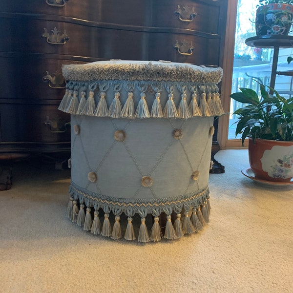 French Blue & Beige Tassel Fringe Trim 3.5" Width TF-5/41-3 Drapery ...