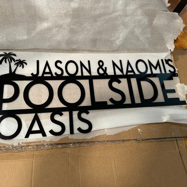 Personalized Palm Tree Oasis Sign Metal Wall Art | Outdoor Patio Decor ...