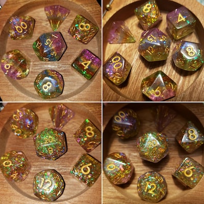 Rainbow Sparkle Dice Set Multicolored Glitter Layer , Translucent With ...