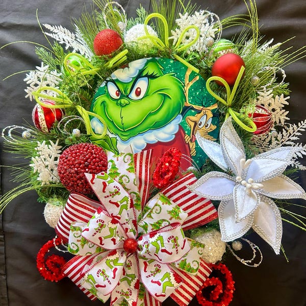 Grinch, Metal Wreath Sign, Door Decor, Round Wreath Sign. Now Taking ...