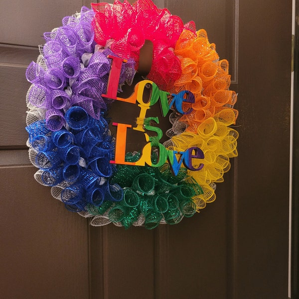 LGBTQ Pride Rainbow Spectrum Mesh Wreath, Pride Month Decor, Pride Gift ...