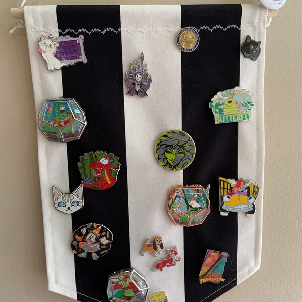 Large Pin Banner. Enamel Pin Banner With Black and White Stripes, Pin ...