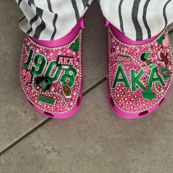 Pink and Green AKA Bling Crocs Custom Sorority Shoes, Perfect Gift for ...
