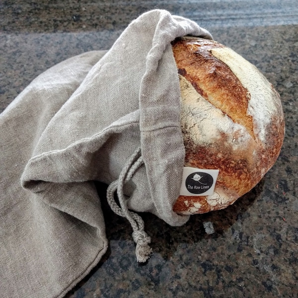 Linen Bread Bag, Natural Pure Linen Bread Loaf Bag With Handmade Flax ...