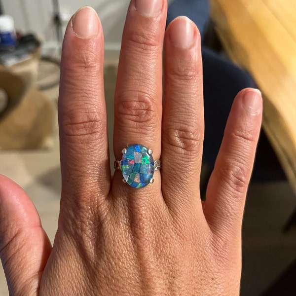 GENUINE Australian Opal Ring,mosaic Opal Ring,sterling Silver,opal Jewelry,birthstone,gift for ...