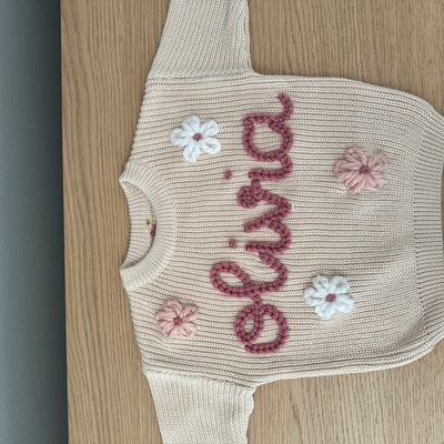 Custom Name Sweater, Personalised, Hand-embroidered Jumper, Baby Shower ...