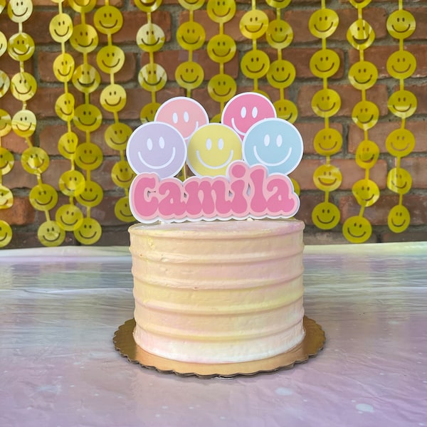 Pastel Tones Smiley Face Cake Topper/smiley Face Toppers/groovy Cake ...