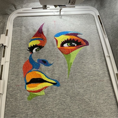 Colorful Face Machine Embroidery Art Machine Embroidery Design 7 Sizes ...