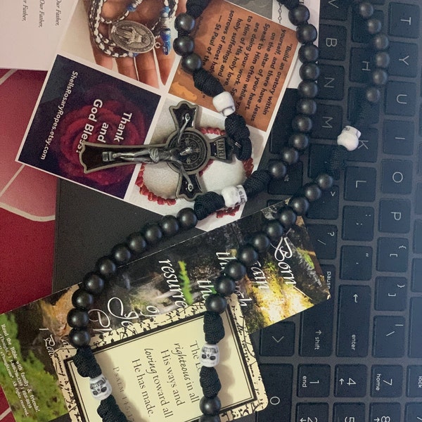 Skull Catholic Rosary Memento Mori. Acrylic Black Gloss 10mm Beads ...