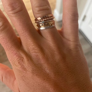 Ring Set Gift for Mom Stackable Rings Personalized Name Rings 14k Gold Filled Name Ring Set ...