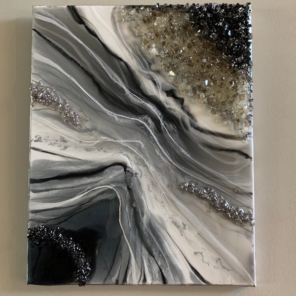 Silver Resin Art | Grey Geode | Resin Painting | Resin Art | Silver ...