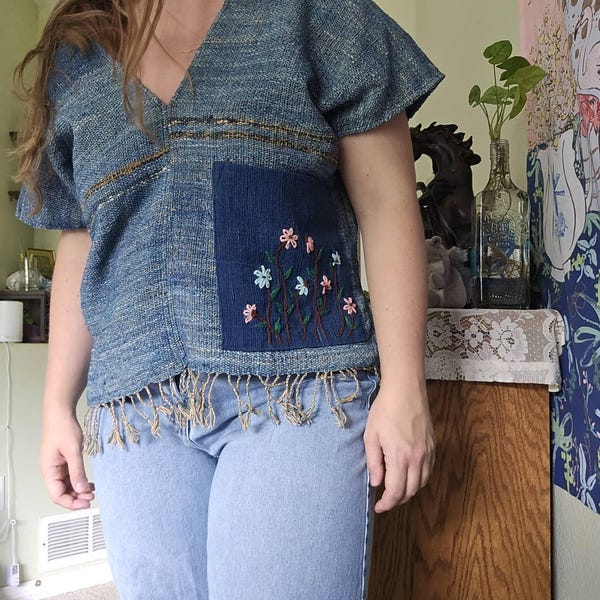 Handmade Organic Cotton Indigo Dye Thai Jacket Kimono Shirt Robe Poncho ...