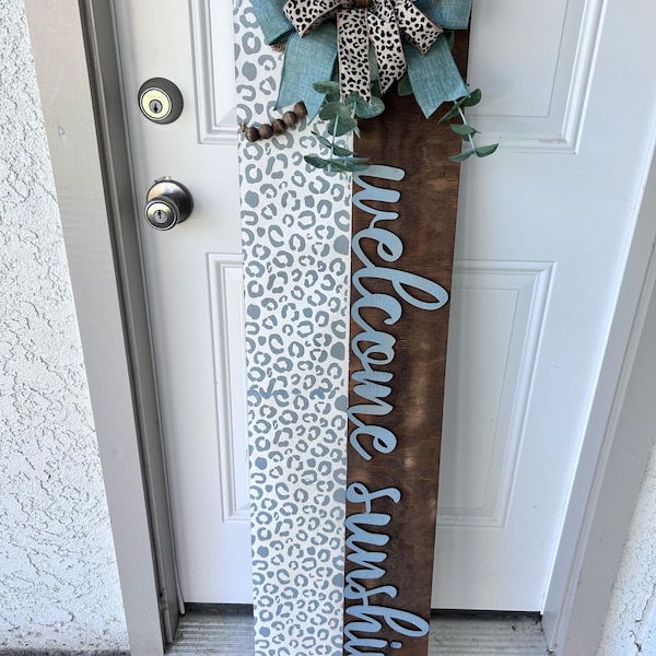 Rustic Leopard Print Oh Hello Porch Leaner Front Door Decoration Wooden ...