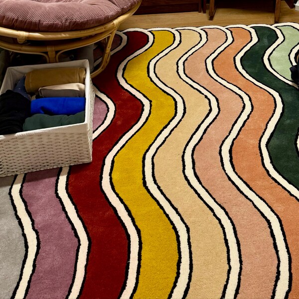 Personalized Daisy Handmade Red Yellow Rug 3x3 Unique Round Rug Hand ...