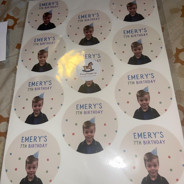 Cute Kids Birthday Party Sticker, Custom Birthday Face Sticker, Girl ...